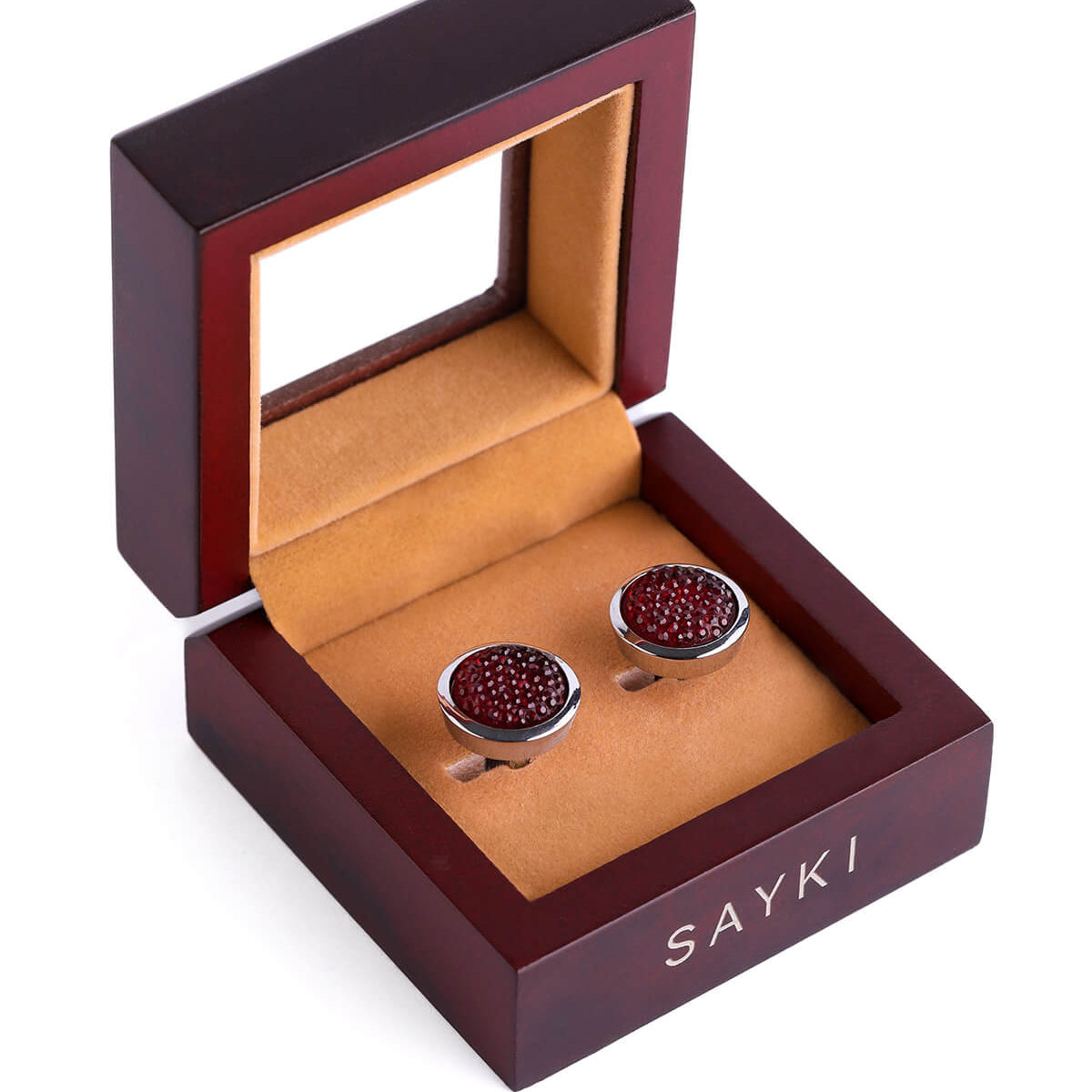 Red Textured Natural Stone Cufflinks – SAYKI