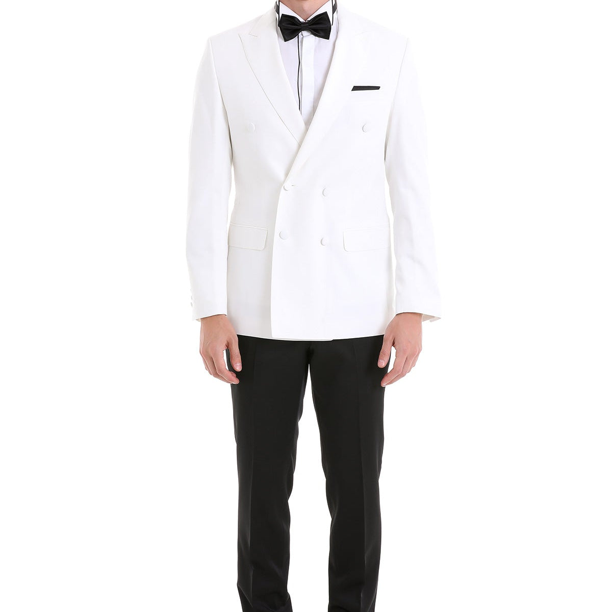 Men's Slim Fit Double-Breasted White Tuxedo - SAYKI