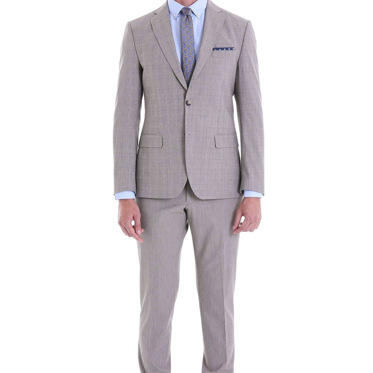 Slim Fit Notch Lapel Plaid Wool Blend Beige Casual Suit – SAYKI